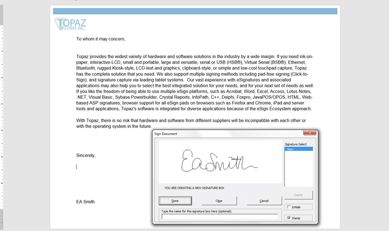 Microsoft Office Electronic Signature Plug-Ins - Topaz Systems